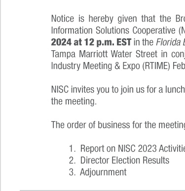 REMINDER: Make Plans to Attend NISC's Broadband Annual Update at RTIME!