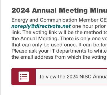 Important Information for the 2025 NISC Annual Meeting on Feb. 5!