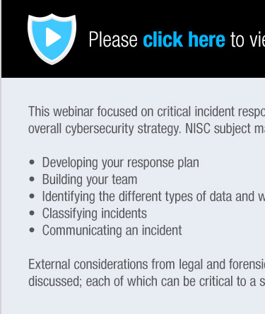NISC’s Incident Response Planning Webinar Recording is Now Available