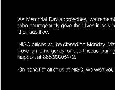 NISC Wishes You a Safe Memorial Day Weekend